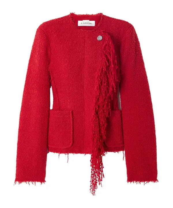 LANVIN Fringed Wool-blend Bouclé Jacket - Red