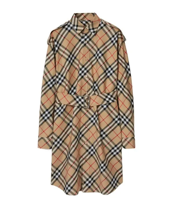 Burberry Checked Belted Shirt Dress - Nude