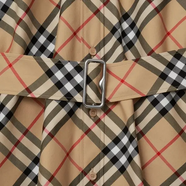 Burberry Checked Belted Shirt Dress - Nude