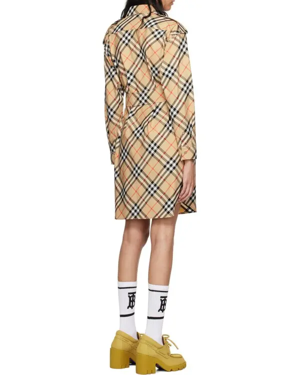 Burberry Checked Belted Shirt Dress - Nude
