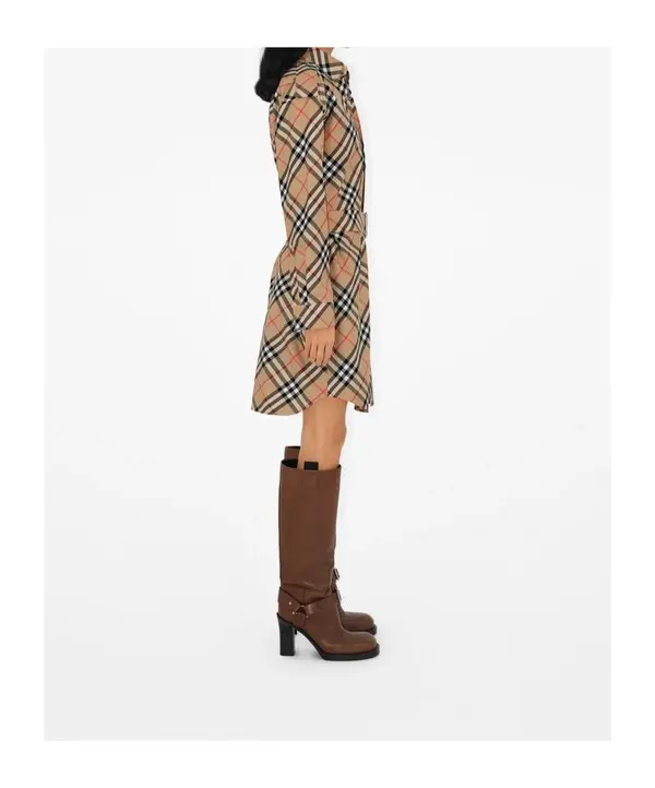 Burberry Checked Belted Shirt Dress - Nude