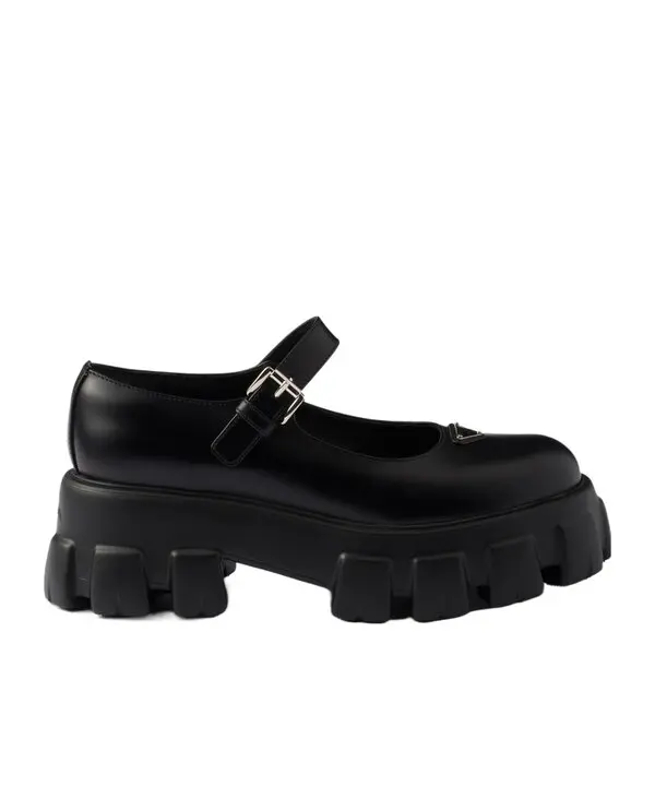 Prada Brushed Leather Monolith Mary Janes