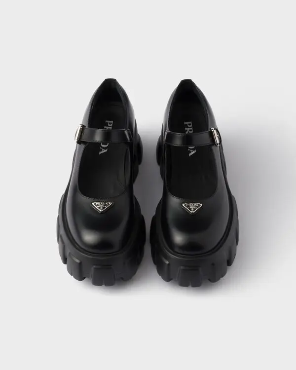 Prada Brushed Leather Monolith Mary Janes