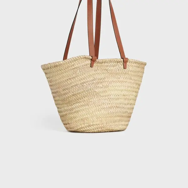 Celine Medium Classic Panier In Palm Leaves And Calfskin
