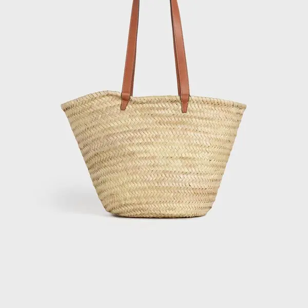 Celine Medium Classic Panier In Palm Leaves And Calfskin