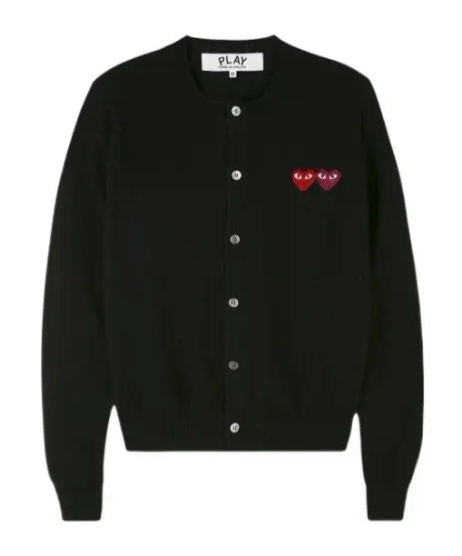 Play Comme Des Garcon Cardigan With Heart Applique - Black/red