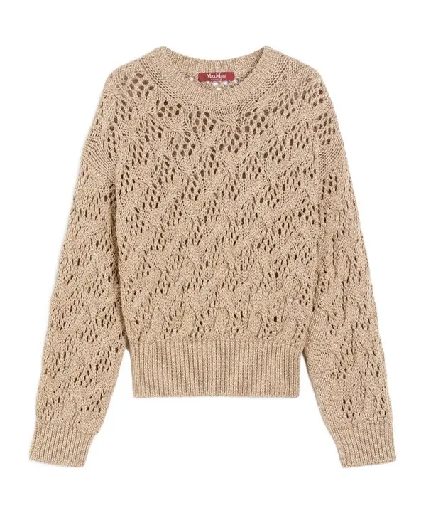 Max Mara Crewneck Knitted Jumper With Lurex - Gold