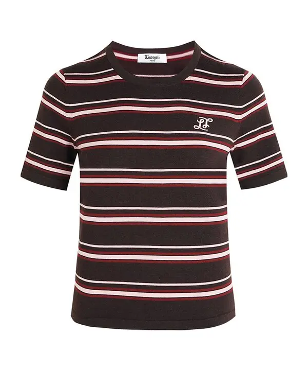 LIUREGALI Striped Round Neck T-shirt - Brown