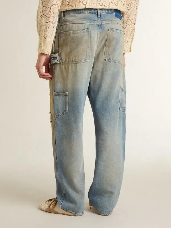 GOLDEN GOOSE Wide-leg Distressed Jeans - Light Blue