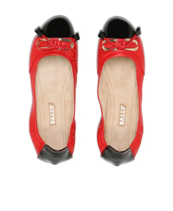 Bally Leather Ballerina Flats With Patent Cap Toe