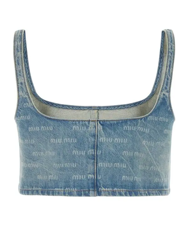 Miu Miu Sleeveless Cropped Top With All-over Logo Print