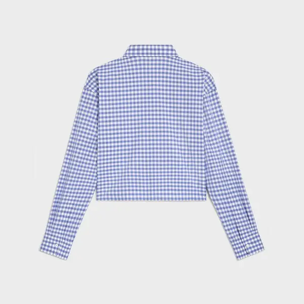 Celine Cropped Vichy Cotton Shirt With Triomphe Embroidery