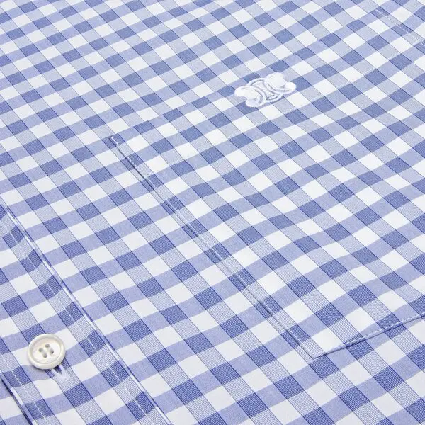 Celine Cropped Vichy Cotton Shirt With Triomphe Embroidery