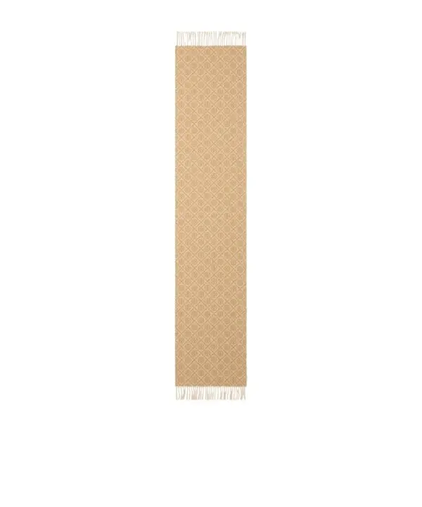 Tory Burch T Monogram Printed Fringed Scarf - Camel