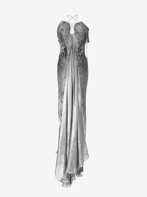 MARIA LUCIA HOHAN Metallic Sweetheart Neckline Sleeveless Gown