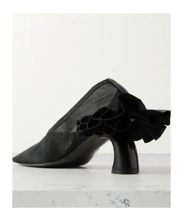 Dries Van Noten Curved Block Heel Pumps With Ruffled Trim