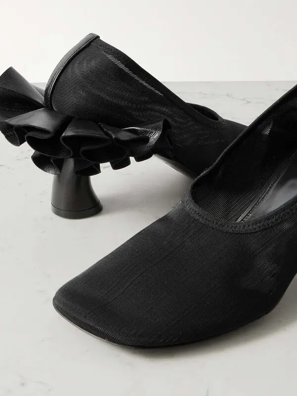 Dries Van Noten Curved Block Heel Pumps With Ruffled Trim