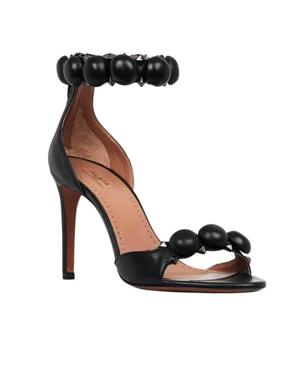 Alaïa Leather Embellished High Heel Sandals - Black