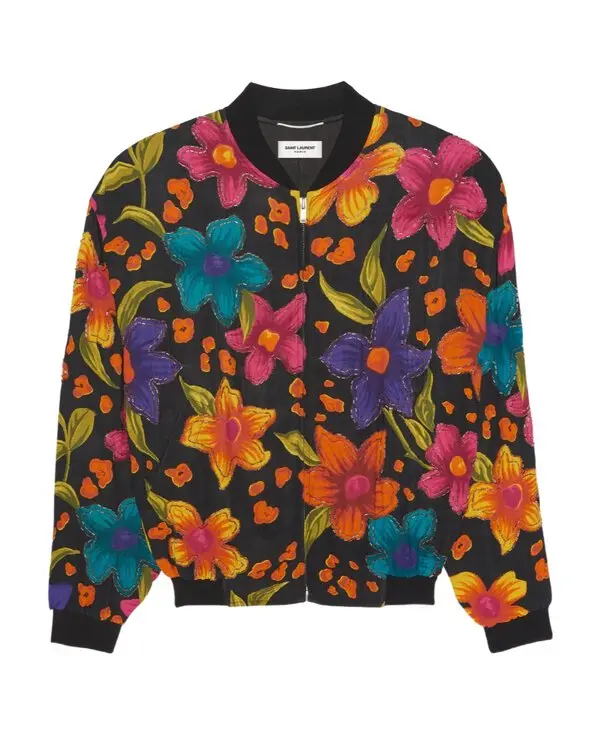 Saint Laurent Floral Crepe Teddy Jacket