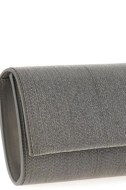Brunello Cucinelli Precious Monili Foldover Clutch Bag - Gray