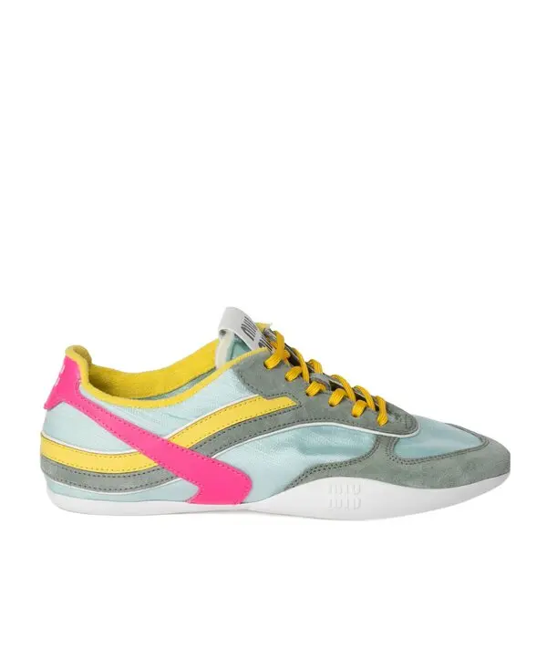 Miu Miu Technical Fabric And Suede Sneakers - Fennel/fuchsia