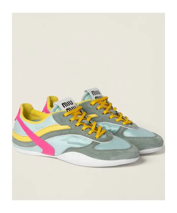 Miu Miu Technical Fabric And Suede Sneakers - Fennel/fuchsia