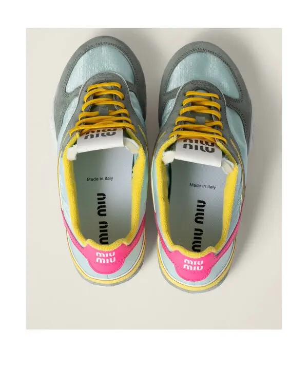 Miu Miu Technical Fabric And Suede Sneakers - Fennel/fuchsia