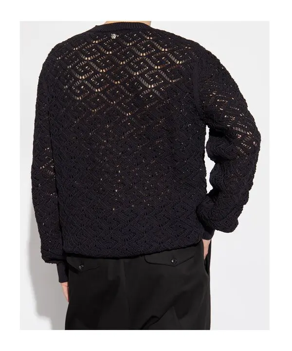 Versace Crew Neck Open-knit Sweater With Medusa Decal