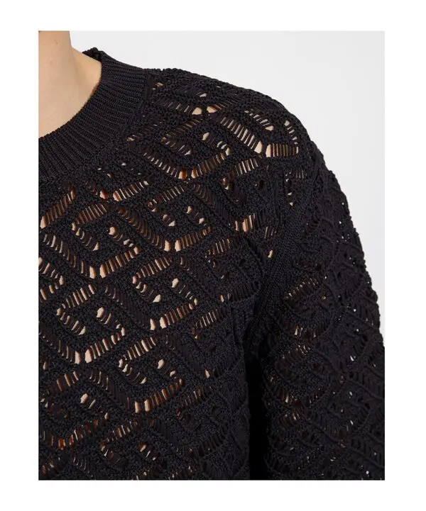 Versace Crew Neck Open-knit Sweater With Medusa Decal