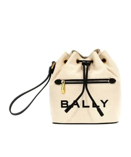 Bally Logo Printed Mini Bucket Bag - Nude
