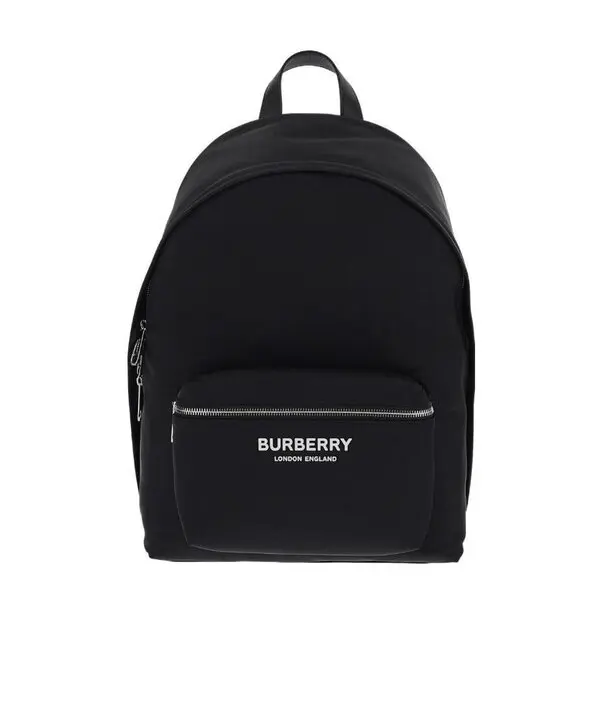 Burberry Logo Printed Zip-up Backpack - Black