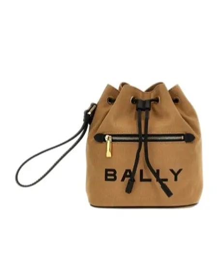 Bally Logo Printed Bar Mini Bucket Bag - Brown