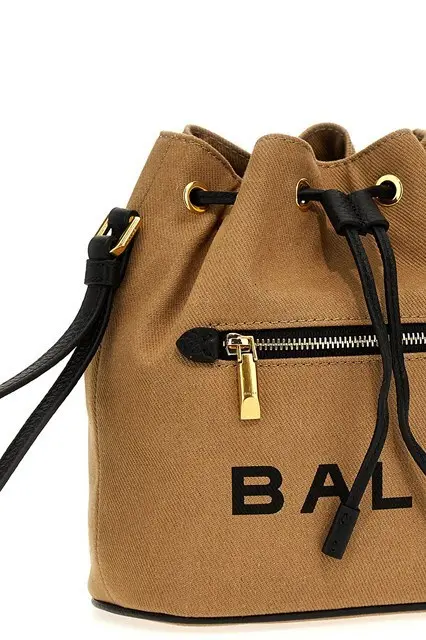 Bally Logo Printed Bar Mini Bucket Bag - Brown