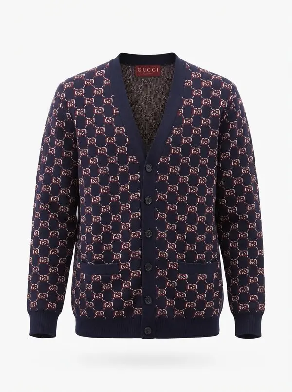 Gucci Monogrammed V-neck Cardigan - Blue/burgundy