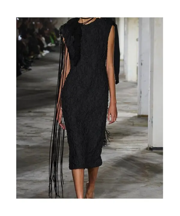 Dries Van Noten Seersucker Dress With Crew Neck And Sleeveless Design