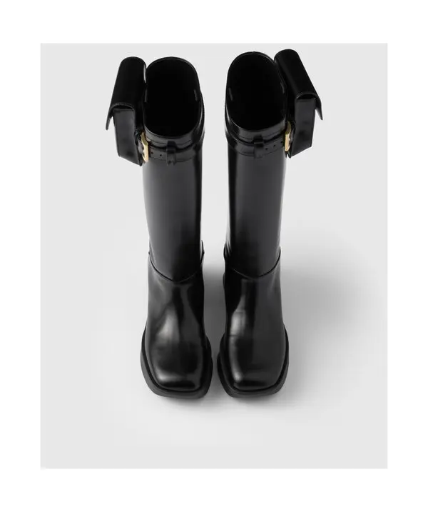 Prada Knee High Block Heel Boots With Pouch Detail