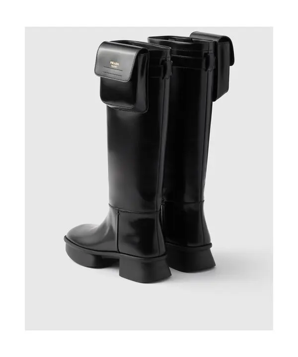 Prada Knee High Block Heel Boots With Pouch Detail