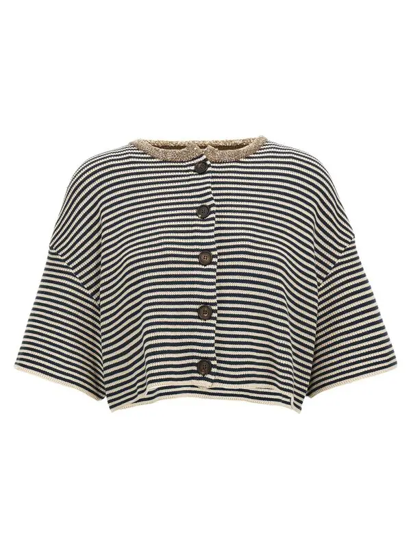 Brunello Cucinelli Striped Sequin Embellished Cardigan - Black