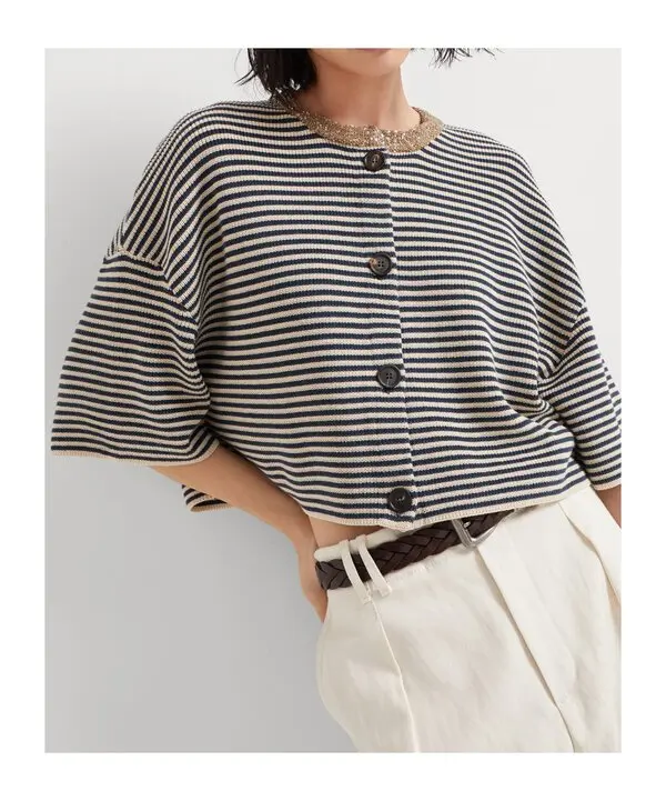 Brunello Cucinelli Striped Sequin Embellished Cardigan
