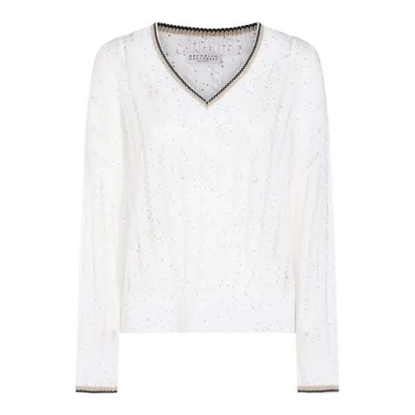 Brunello Cucinelli Embellished V-neck Knitted Jumper - Light-colored