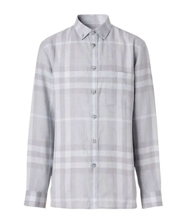 Burberry Button-down Collar Check Linen Shirt