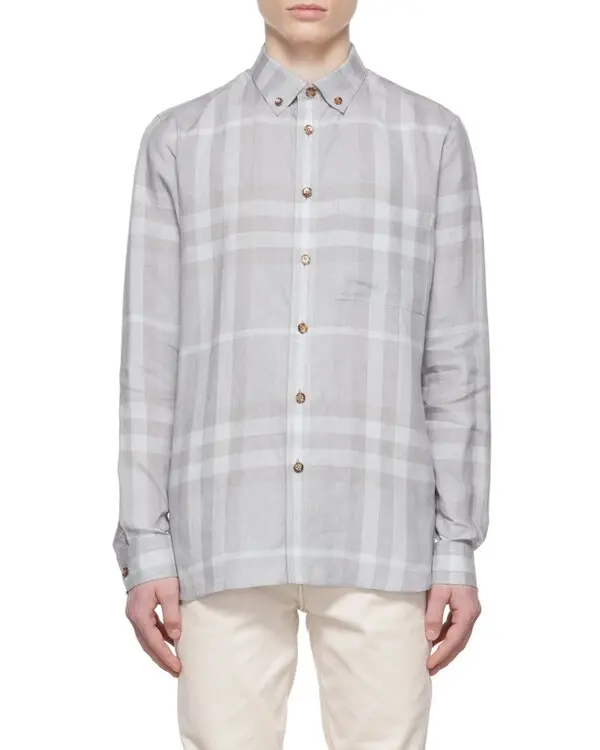 Burberry Button-down Collar Check Linen Shirt