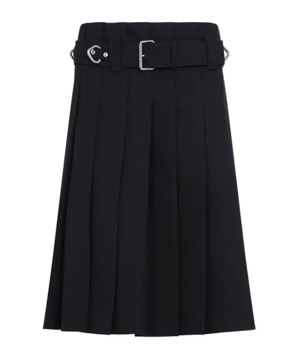Prada Pleated Midi Skirt With Buckled Belt