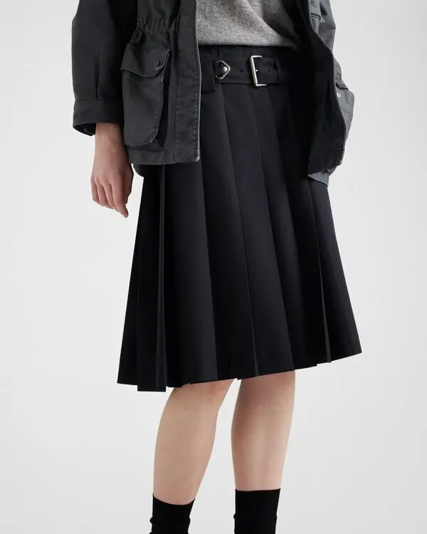 Prada Belted Pleated Midi Skirt - Blue