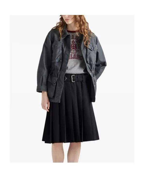 Prada Belted Pleated Midi Skirt - Blue