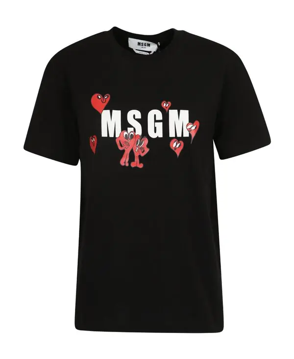 MSGM Logo Printed Crewneck T-shirt - Black