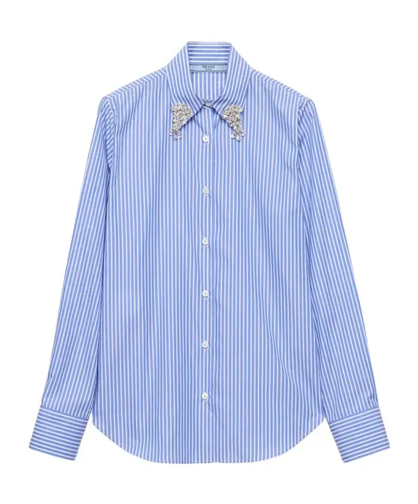Prada Striped Shirt With Embellished Collar