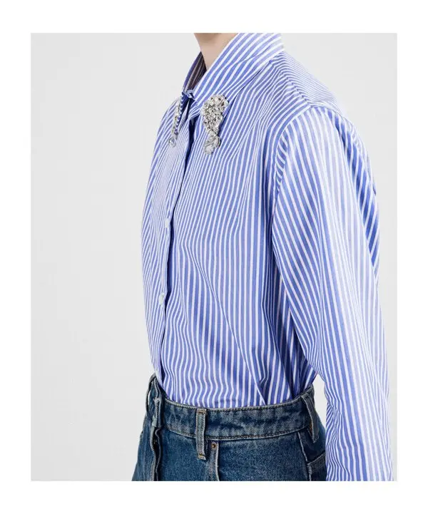 Prada Striped Shirt With Embellished Collar