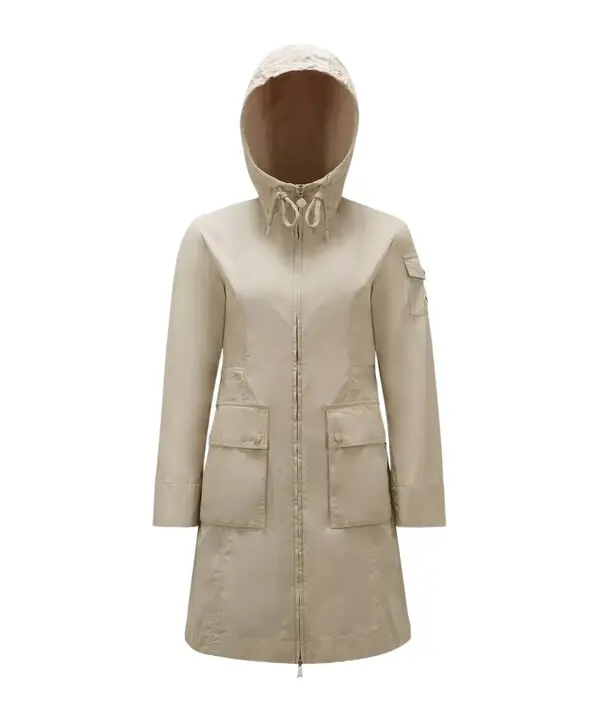 Moncler Laerte Parka Coat With Drawstring Waist And Hood - Beige
