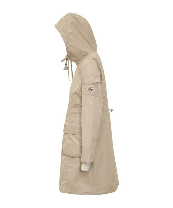 Moncler Laerte Parka Coat With Drawstring Waist And Hood - Beige